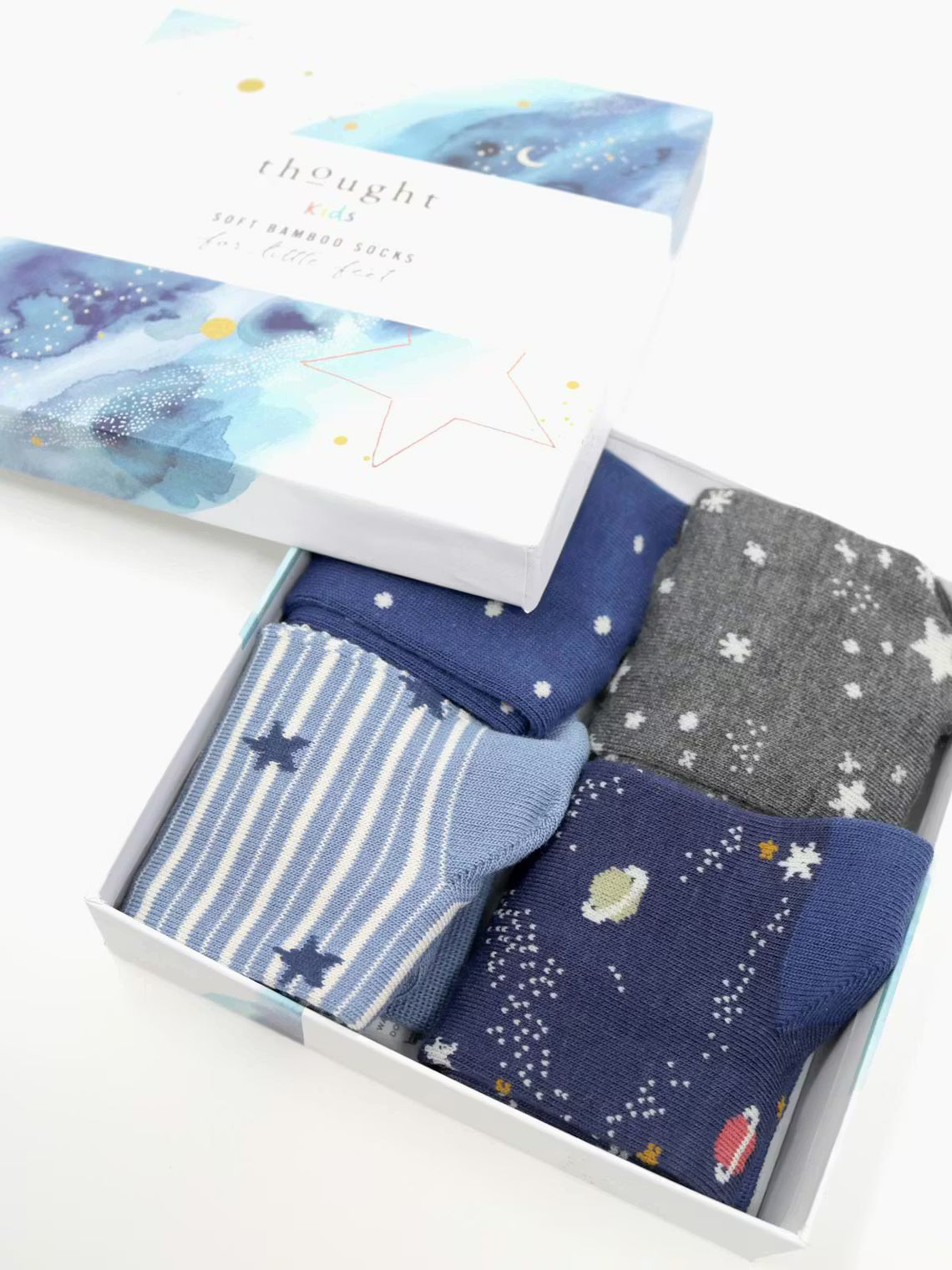 THOUGHT 4PK Bamboo Kids Socks Gift Box - Twinkle Night Sky