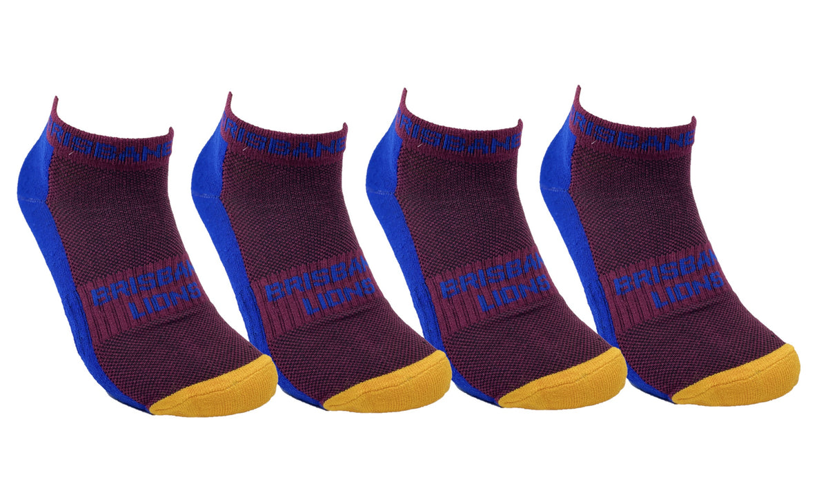 AFL Brisbane Lions 4Pk High Performance Ankle Sports Socks
